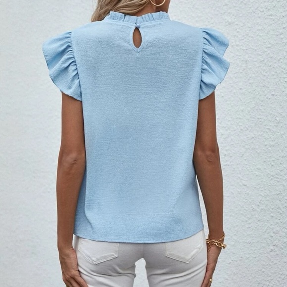 Tops | Baby Blue Butterfly Sleeve Ruffle Blouse | Poshmark
